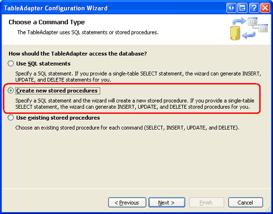 Instruct the TableAdpater to Create New Stored Procedures