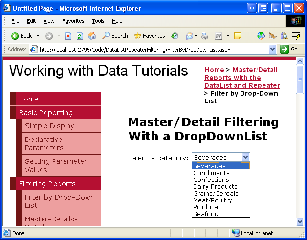 A Drop-Down Lists the Current Categories