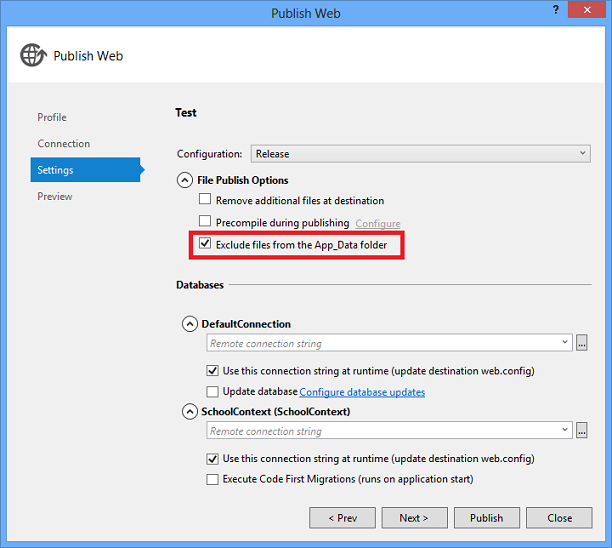 File Publish Options in Settings tab