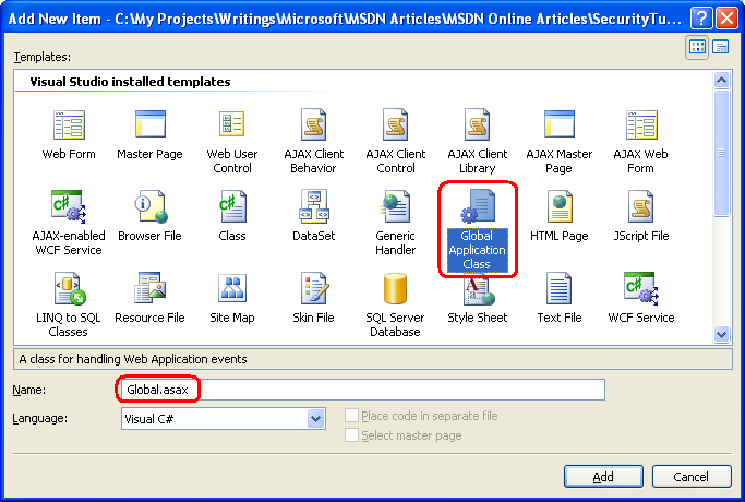 Add a Global.asax File to Your Website