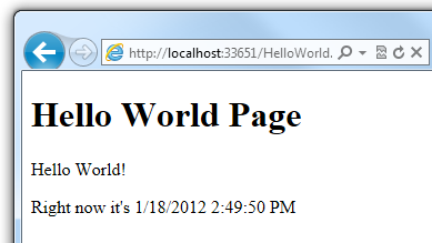 “Hello World” page running in the browser with a dynamically generated ...