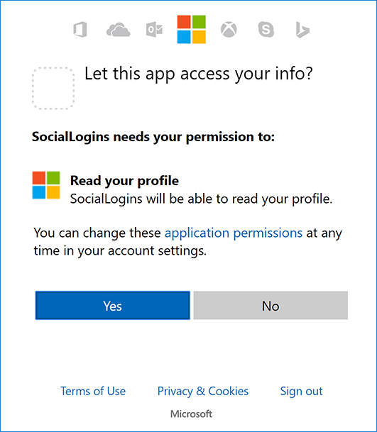 Microsoft authentication dialog